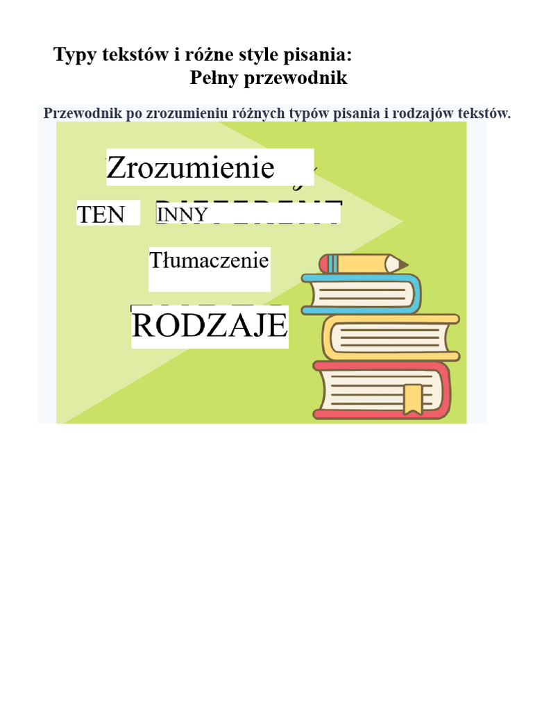 Rodzaje Tekstów I Różne Style Pisania | PDF