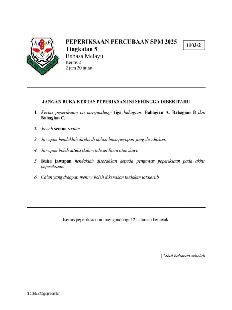 Sabah BM K2 Trial 2025 (1) | PDF