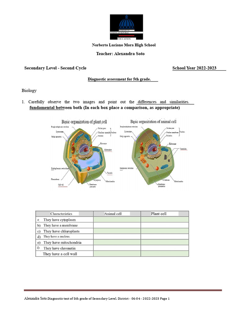 Diagnostic Evaluation of Natural Sciences for 5th Grade 2022-2023 | PDF ...