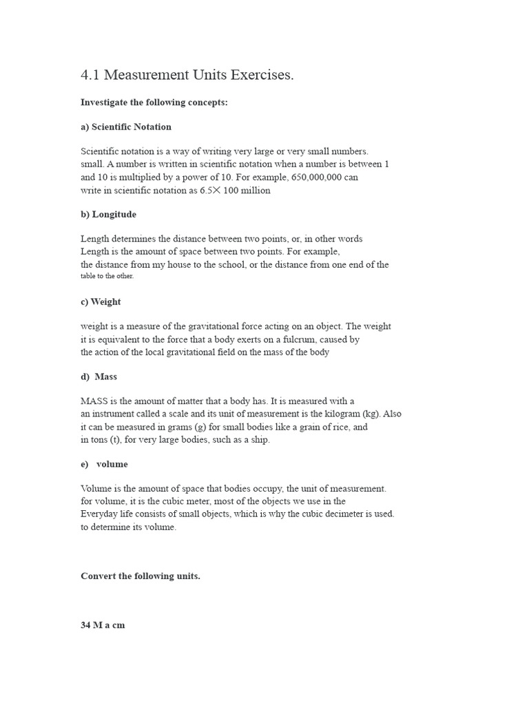 Measurement Units: Exercises & Conversions | PDF