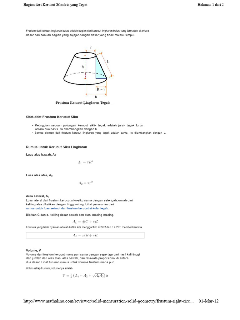 Frustum Dari Kerucut Lingkaran Siku | PDF