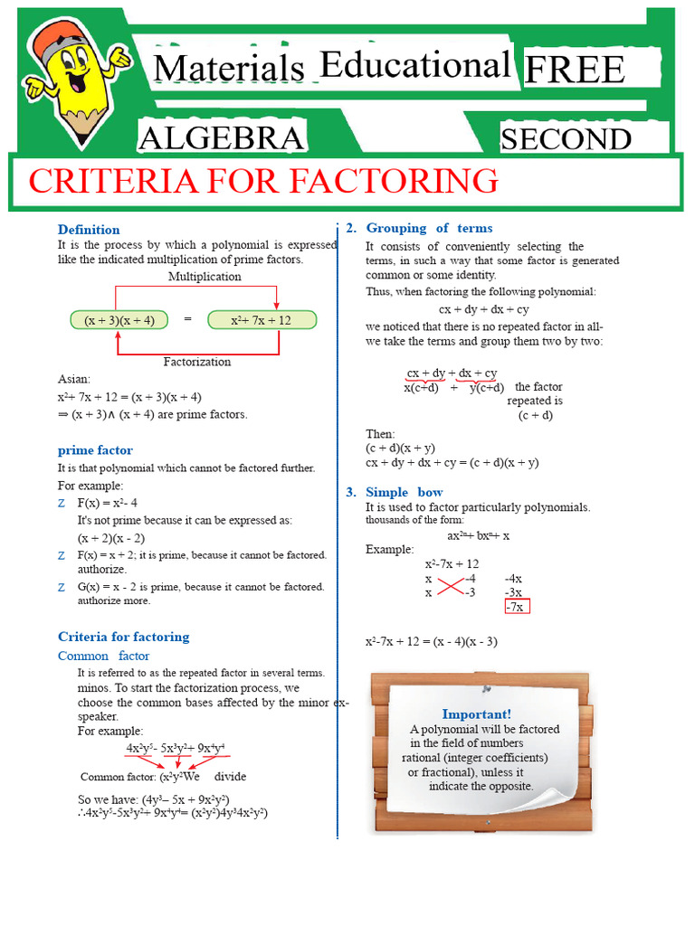 Criteria for Polynomial Factoring | PDF | Factorization | Elementary ...