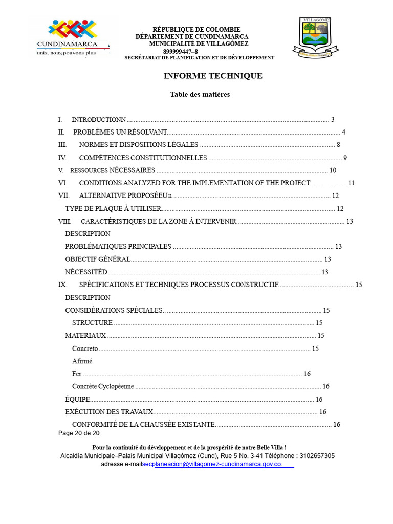 Rapport technique sur le développement à Villagómez | PDF | Béton ...