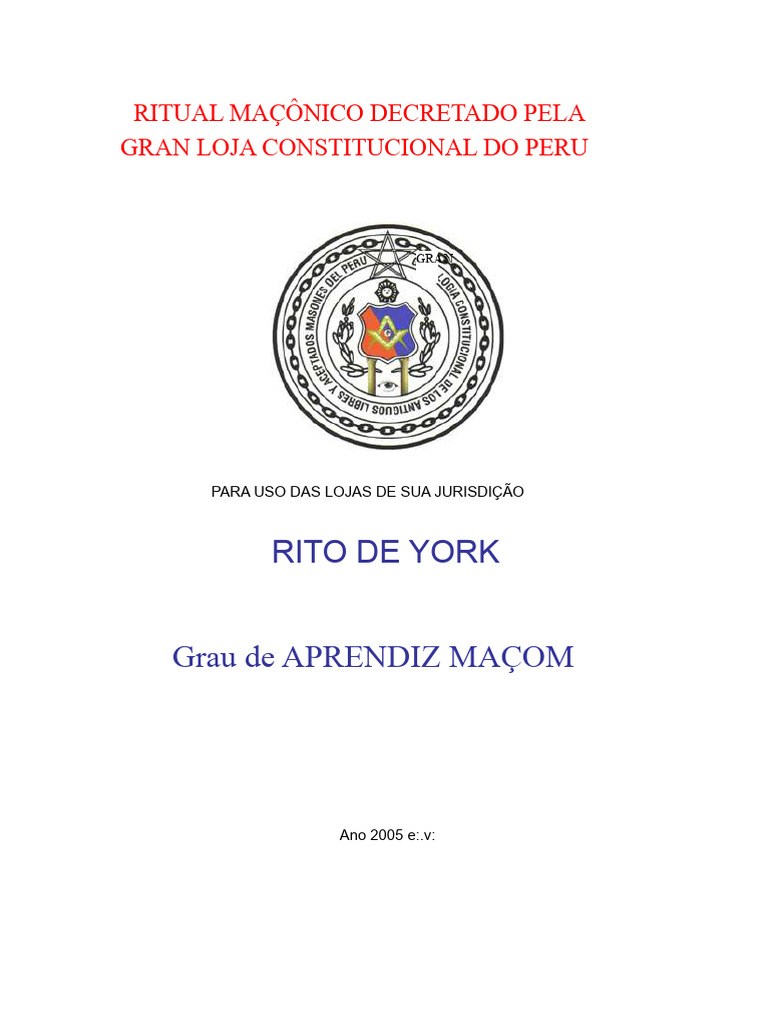 Ritual 1º Grau Rito York | PDF | Loja Maçônica | Maçonaria