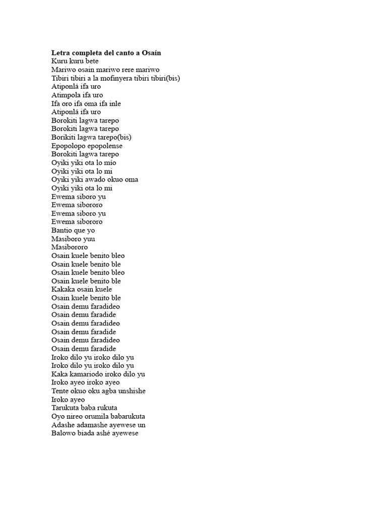 Letra del Canto a Osaín en Español | PDF | Santeria