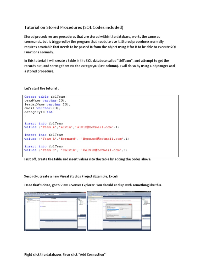 Tutorial On Stored Procedures (For Use in VB) | Download Free PDF | Subroutine | Microsoft Sql ...