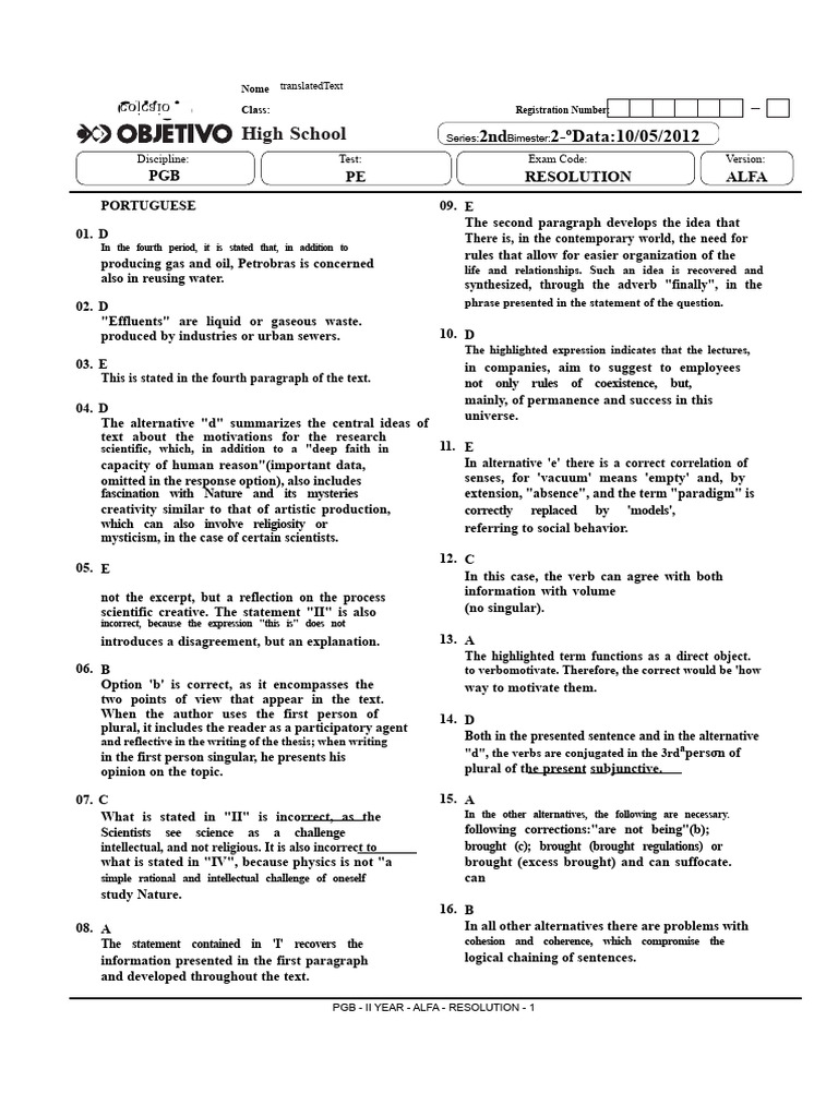 Objective Workbook - High School - 2nd Year - Bimester 2 - Test 3 | PDF ...