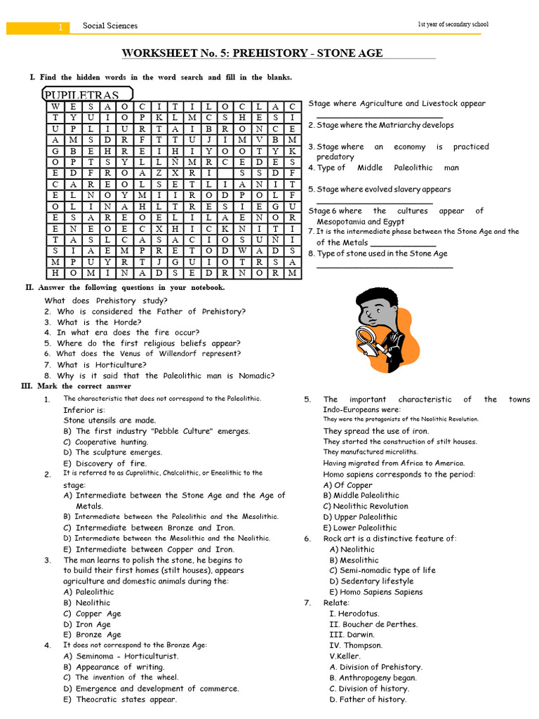 WORK SHEET N°5 Prehistory Stone Age | PDF | Stone Age | Paleolithic