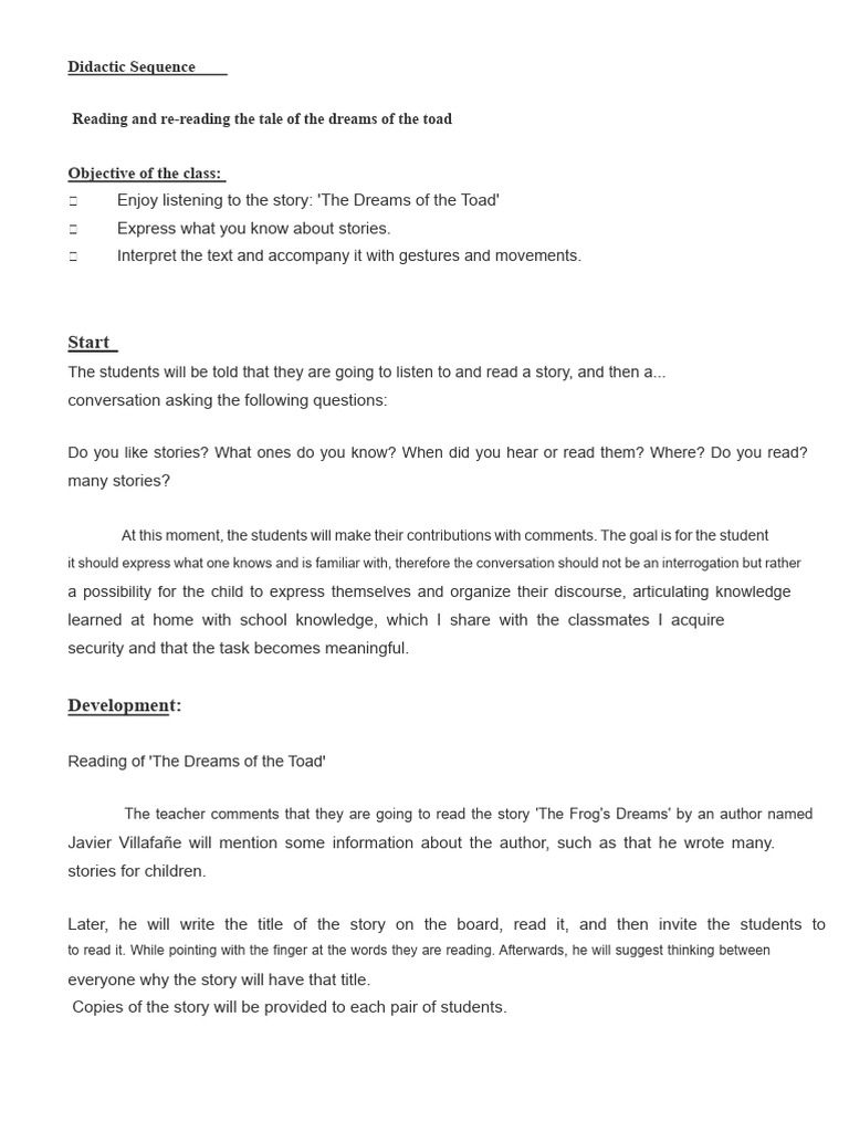 Didactic Sequence of The Frog | PDF | Word | Linguistics