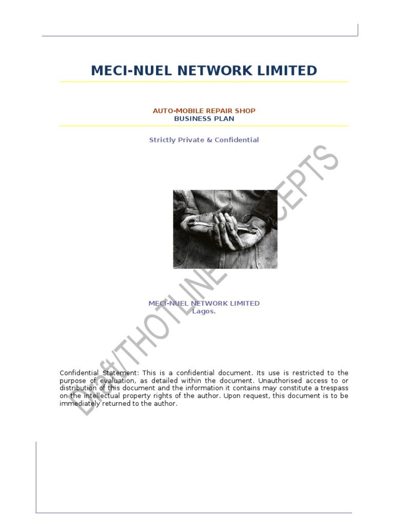 MECI-NUEL Auto Repair Business Plan | PDF | Depreciation | Car