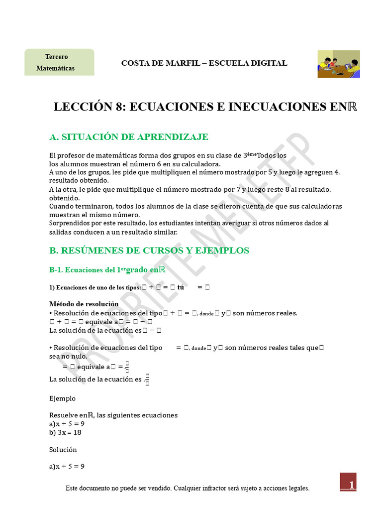 3e_Maths_L08_Ecuación_inecuación_IR | PDF | Ecuaciones | Desigualdad (Matemáticas)