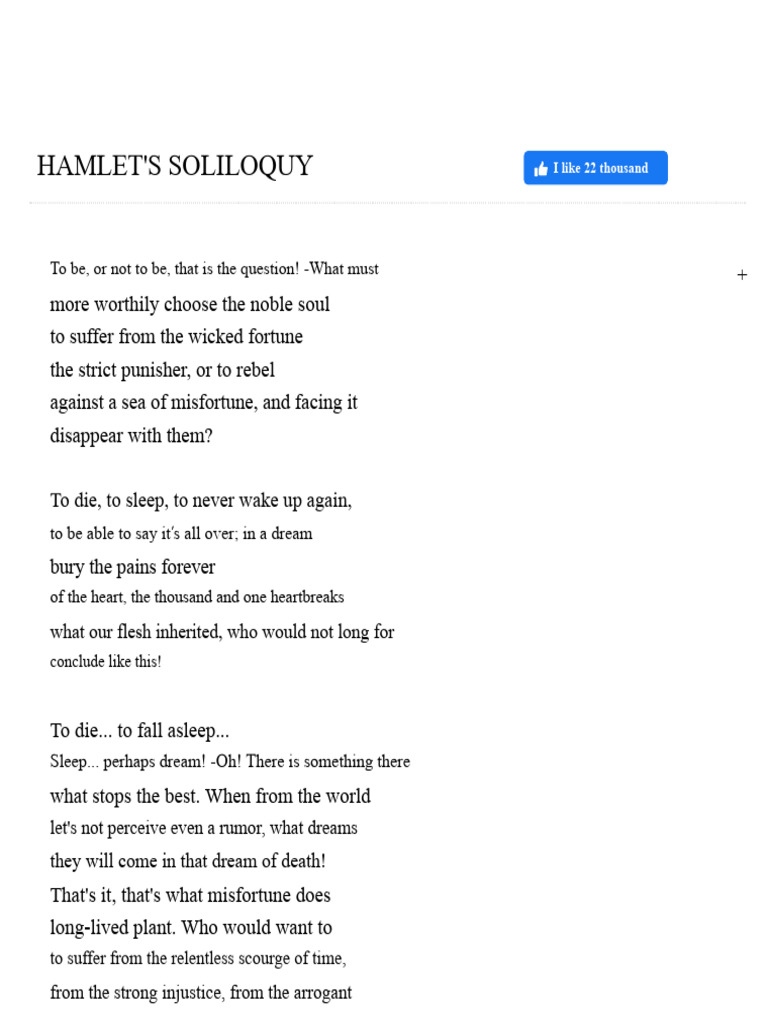 The Soliloquy of Hamlet - Poem by William Shakespeare | PDF