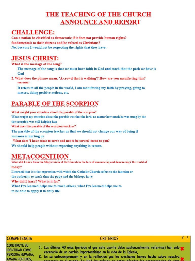 The Teaching of The Church Announces and Denounces | PDF | Catholic ...