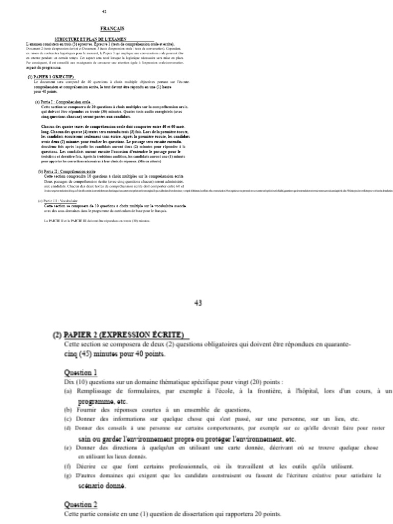 Structure de l'examen de français 2023 | PDF