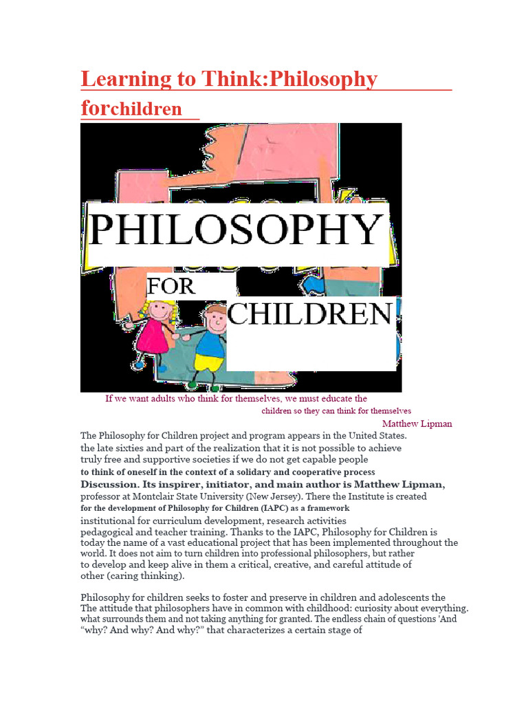 Philosophy for Children: Lipman's Approach | PDF | Thought | Teachers