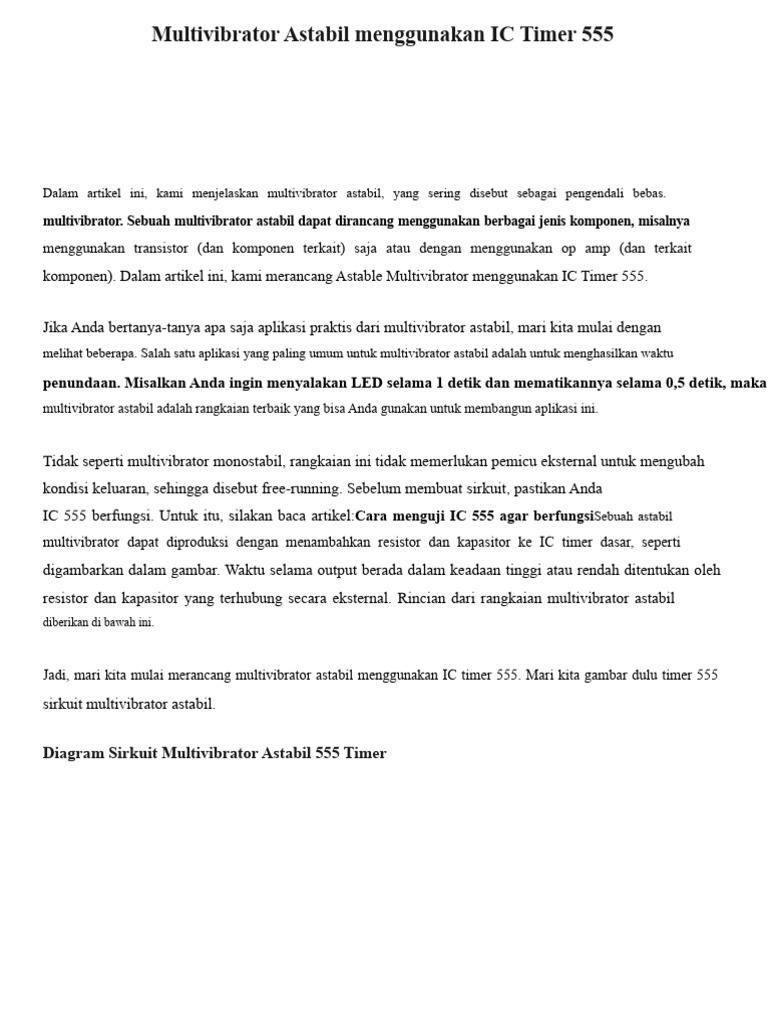 Multivibrator Astabil Menggunakan Timer 555 | PDF