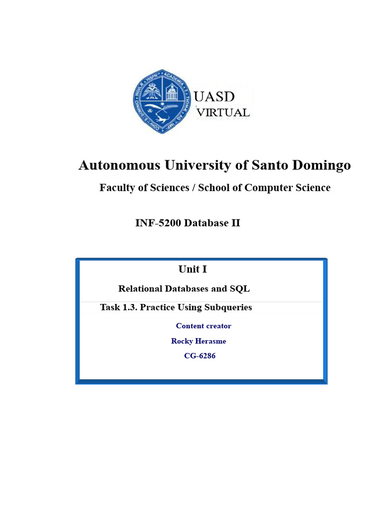 Task 1.3. Practice Using Subqueries | PDF | Data | Sql