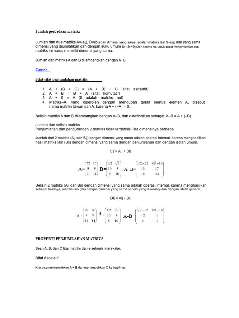 Penjumlahan Dan Pengurangan Matriks | PDF