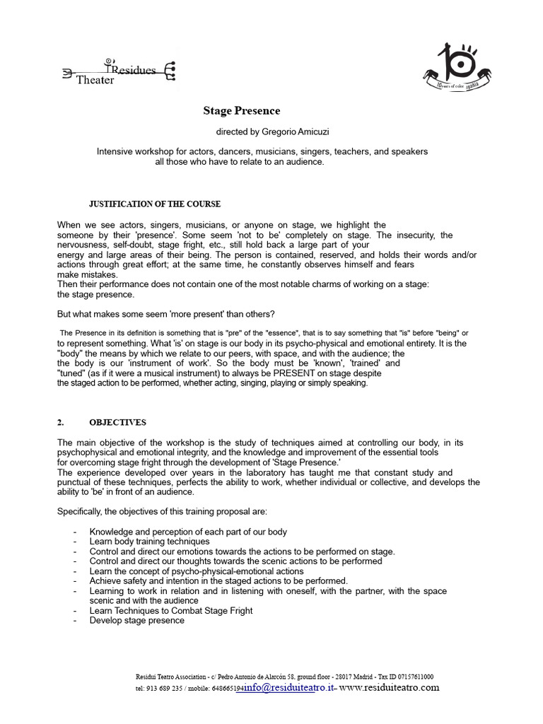 Stage Presence | PDF | Theatre | Improvisation