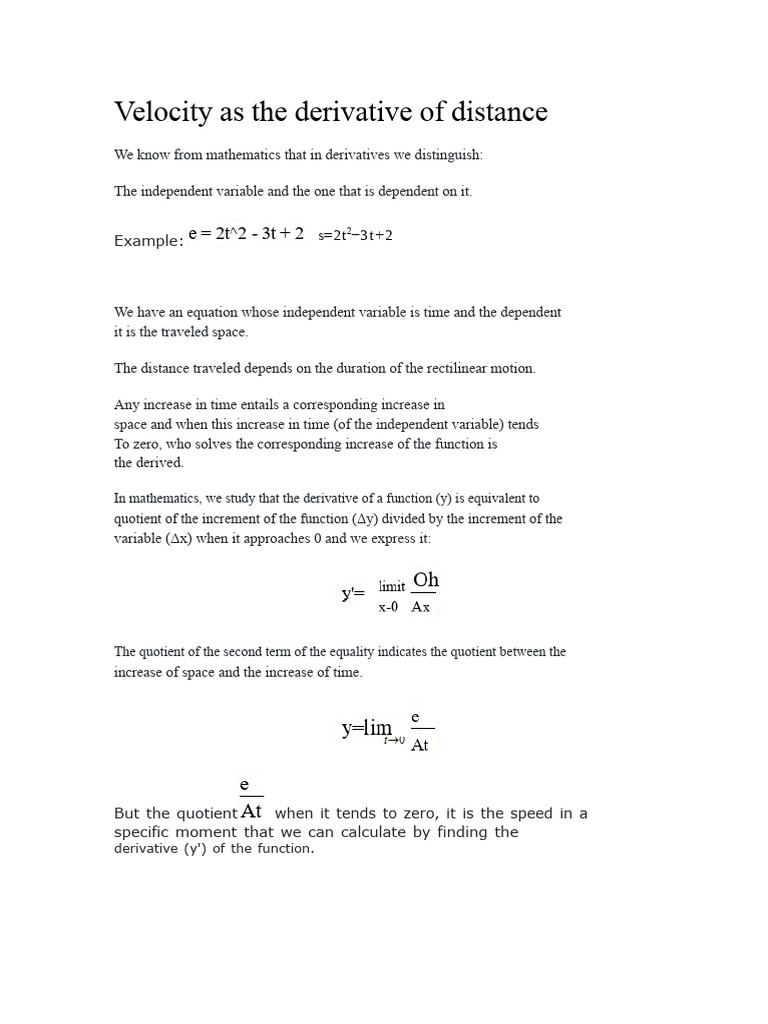 Velocity as the derivative of distance | PDF | Speed | Velocity