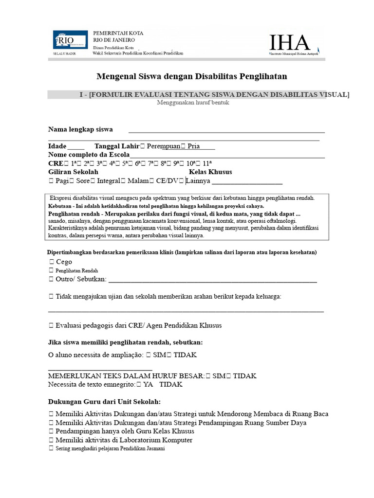 Data Sheet On Assessment of Blind and Low Vision Students PDF | PDF