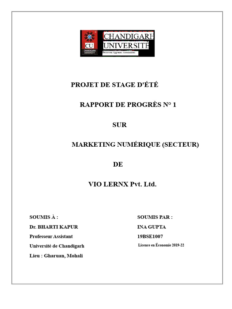 Rapport de Stage Phase I (19BSE1007) | PDF | Mentorat | Technologies de ...