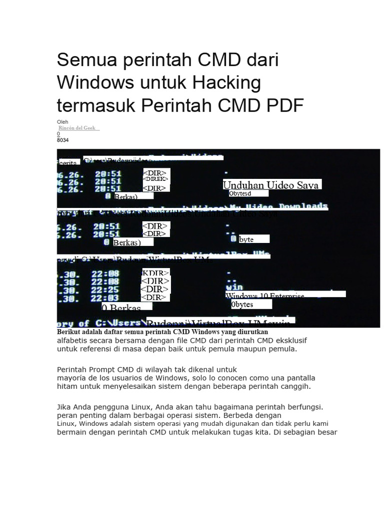 Semua Perintah CMD Windows Untuk Hacking | PDF