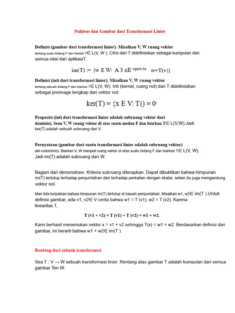 5.2 Inti dan Gambar dari Transformasi Linier | PDF