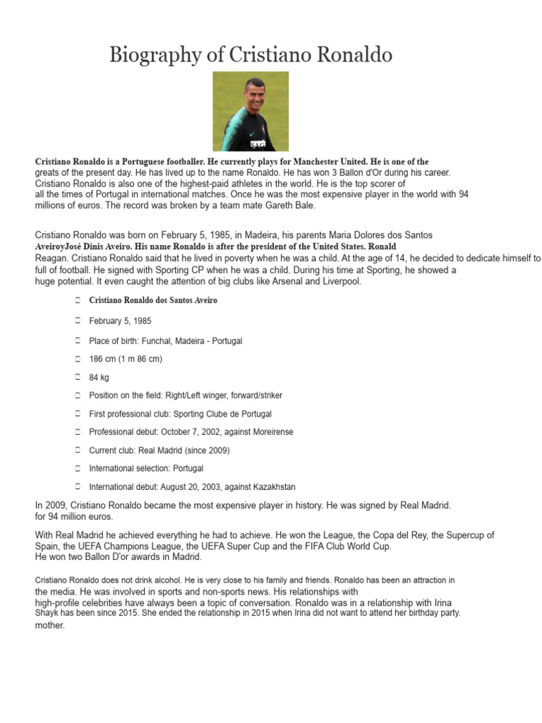 Biography of Cristiano Ronaldo | PDF