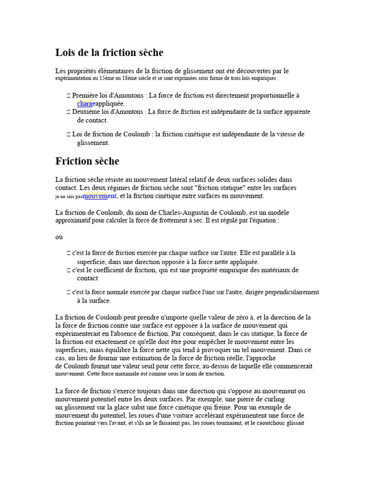 Lois de La Friction Sèche | PDF | Friction | Physique