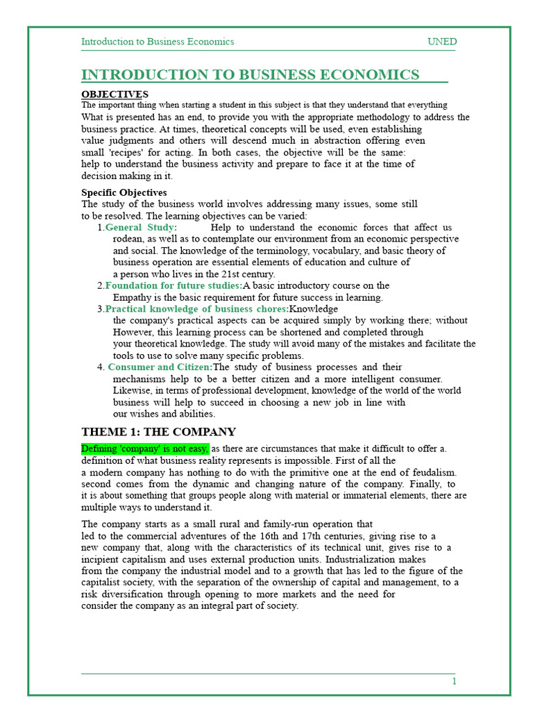 01 - I.I. UNED Notes On Introduction To Business Economics | PDF ...