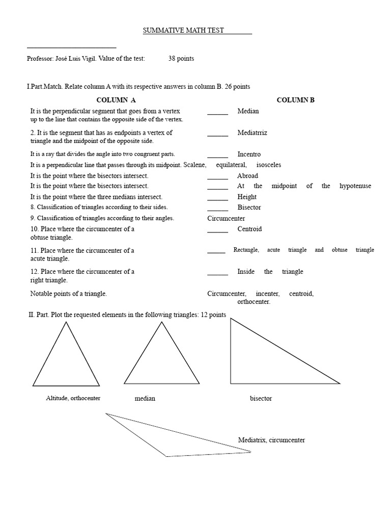 Summative Math Test on Triangles | PDF