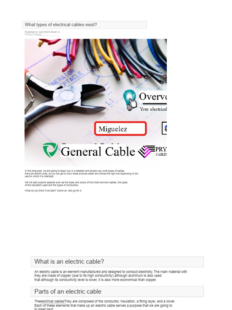 Electrical Cables - Types and Classes | PDF | Insulator (Electricity ...