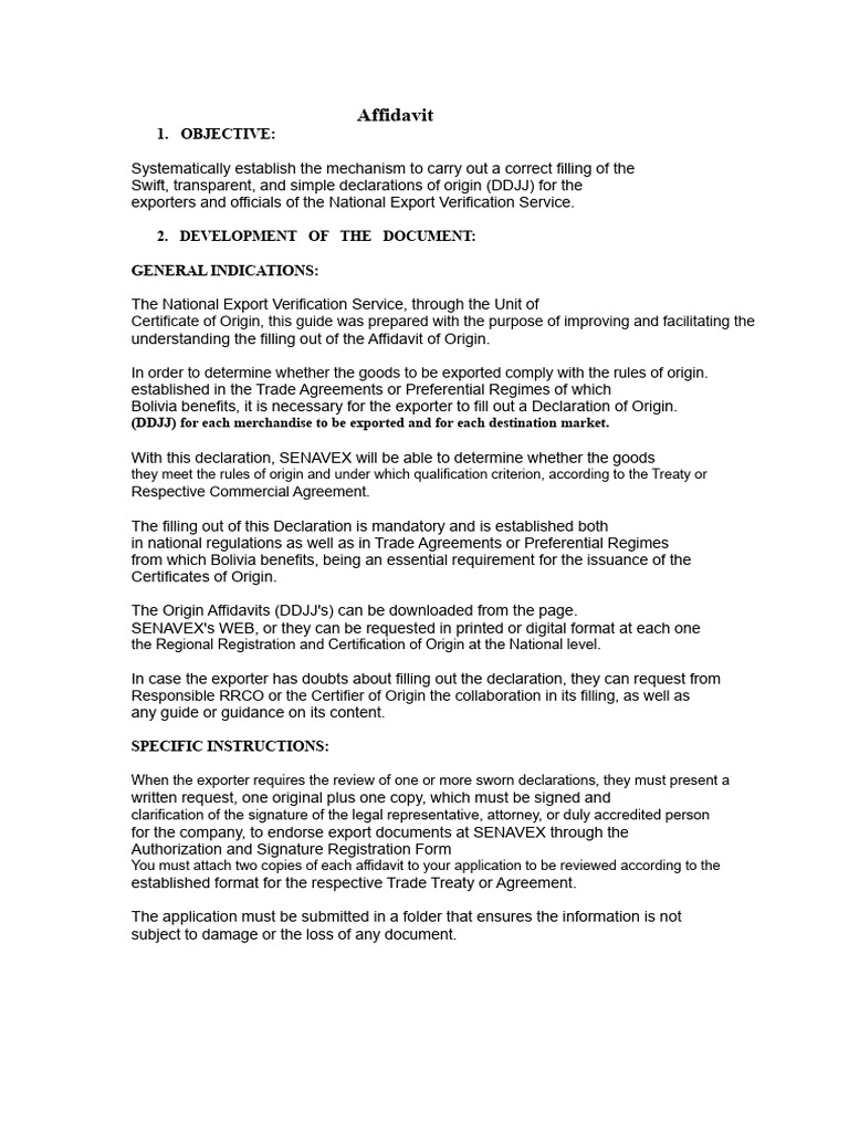 Affidavit and Certificate of Origin | PDF