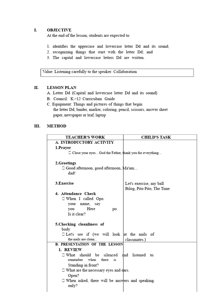 Learning Letter Dd: Lesson Plan | PDF