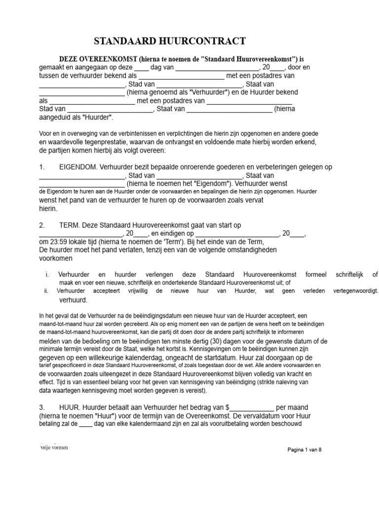 Standaard Huurcontract Sjabloon | PDF
