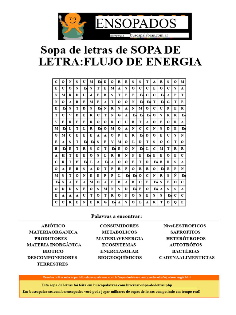 Sopa de Letras Fluxo de Energia | PDF | Biologia de Sistemas | Ciência ...