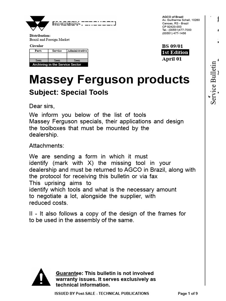 Massey Ferguson Special Tools Guide | PDF | Axle | Clutch