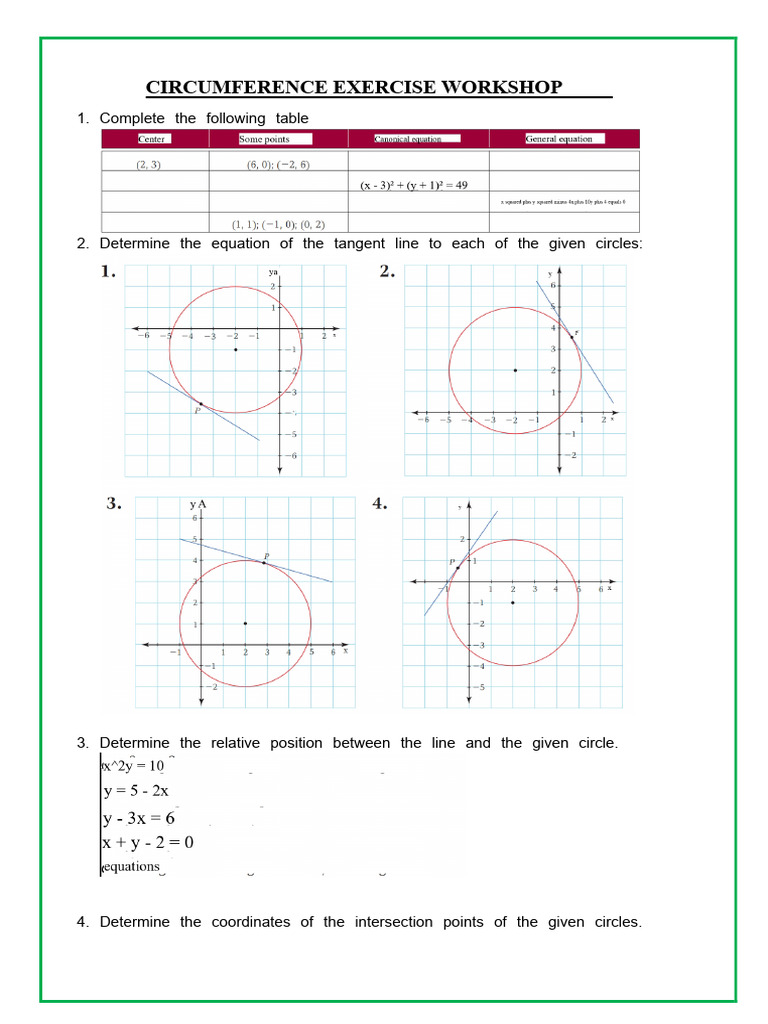 Workshop of Exercises On Circumference, Parabola, Ellipse, and ...