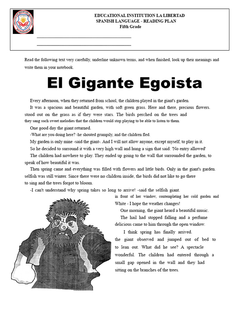 Fifth Grade Reading Plan: The Selfish Giant | PDF