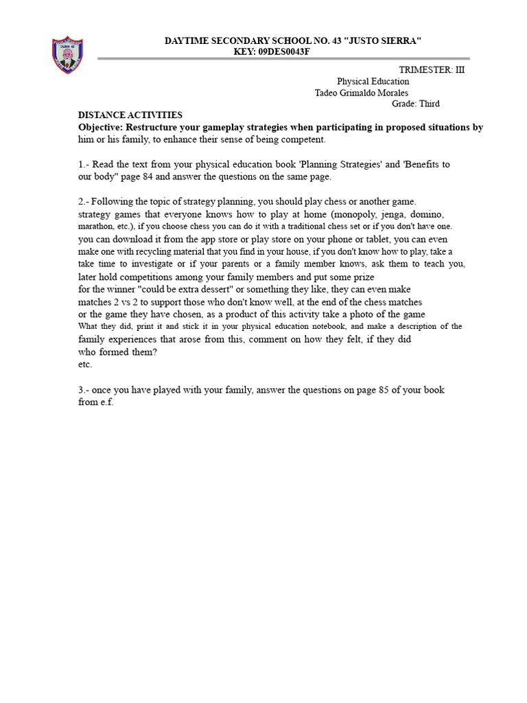 Family Strategy Games for PE Class | PDF