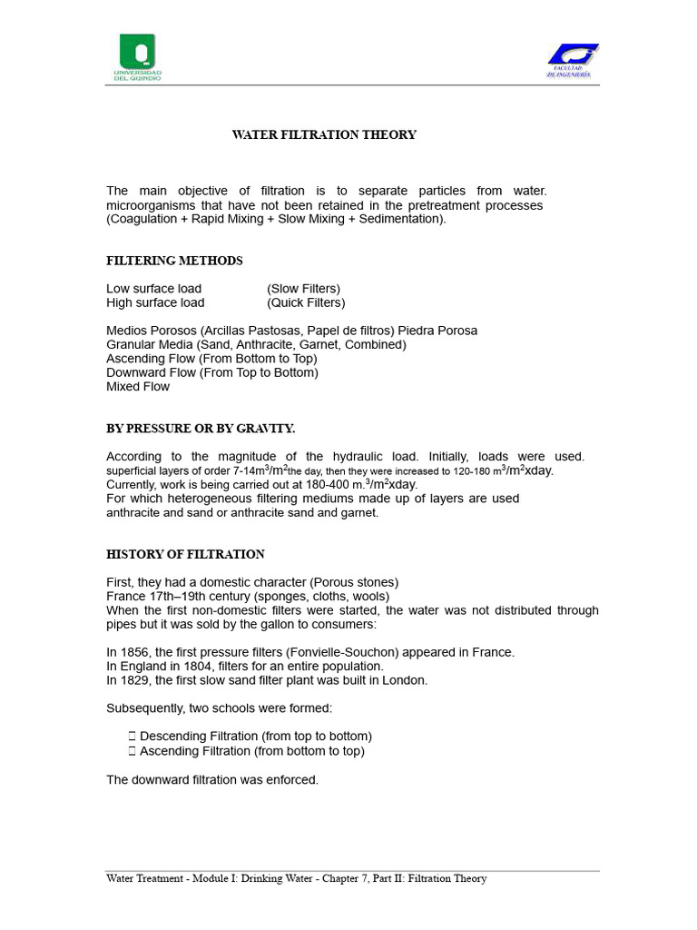 Theory of Water Filtration | PDF | Filtration | Water Purification