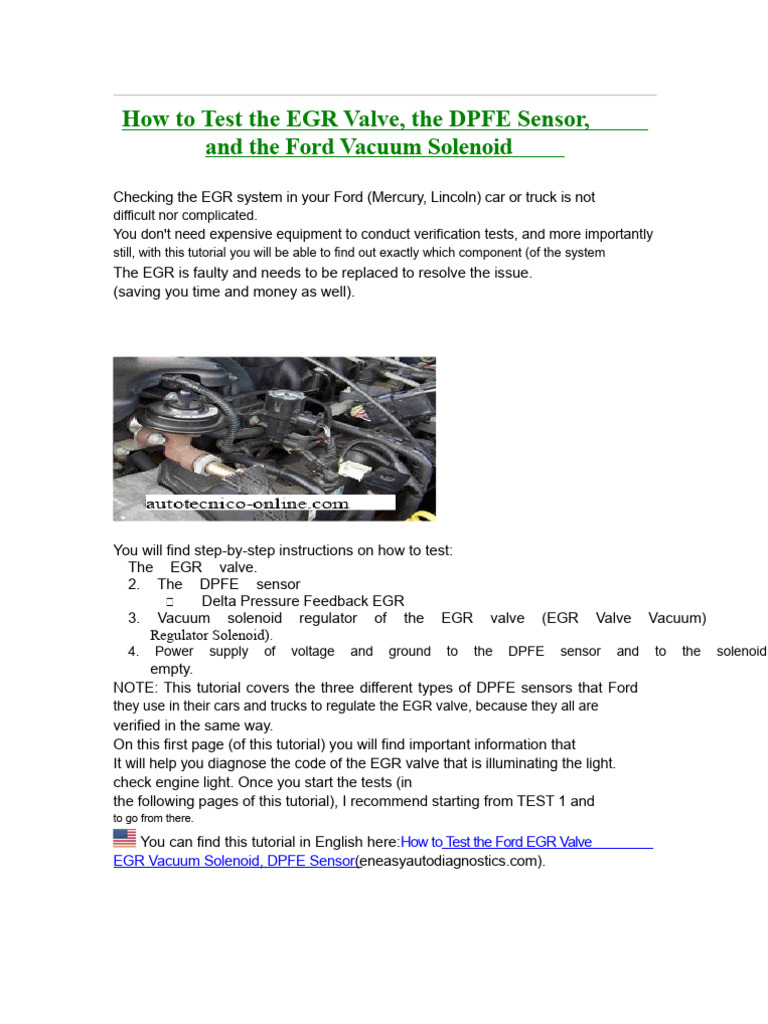 Testing Ford EGR Valve and Sensors | PDF | Vacuum Tube | Throttle