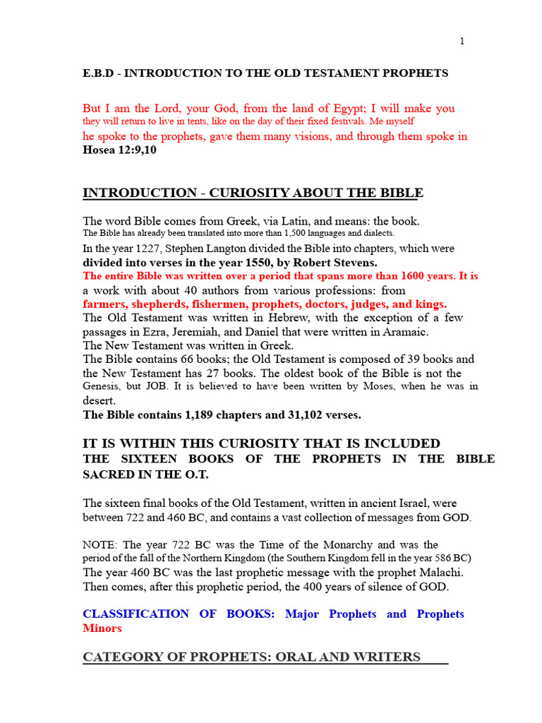 Introduction To The Prophets | PDF | Nevi'im | Books Of Kings