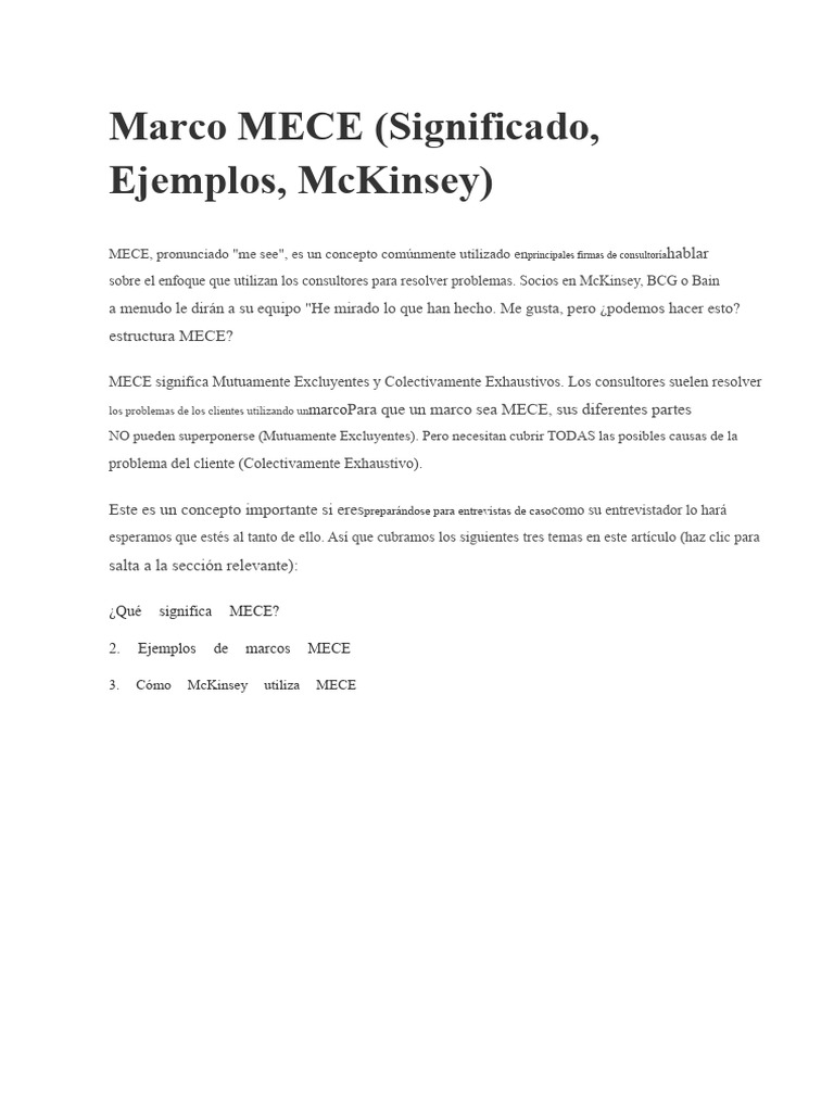 Qué es el marco MECE en consultoría | PDF | Coca Cola