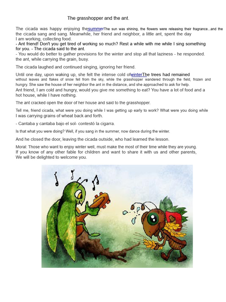 The Ant and the Grasshopper Fable | PDF