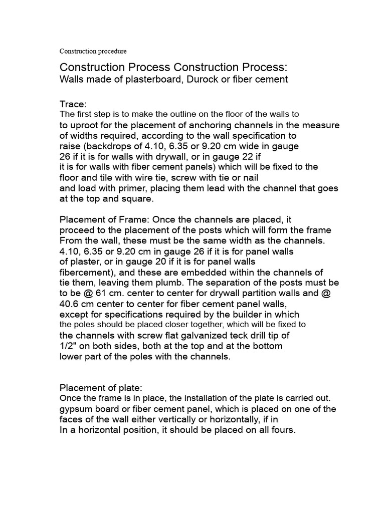Drywall Construction Procedure | PDF | Drywall | Wall