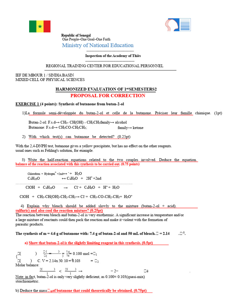 CORRECTION OF DEPARTMENTAL PHYSICAL SCIENCES EXAMINATION TS2 | PDF | Physical Chemistry | Chemistry
