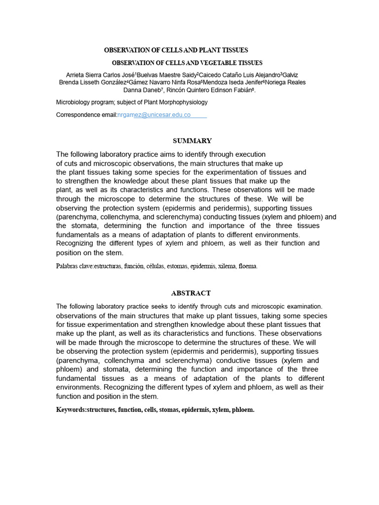 Report 1 OBSERVATION OF CELLS AND VEGETABLE TISSUES | PDF | Plant Stem ...
