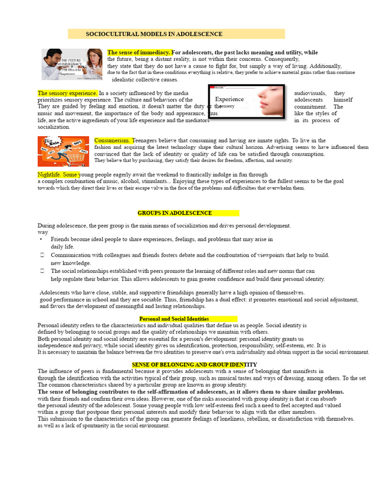 S4 4° The Sense of Immediacy | PDF | Adolescence | Identity (Social ...